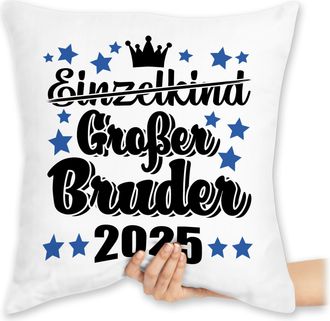 Shirtracer Kissen 40x40 Zierkissen - Einzelkind/Großer Bruder 2025 mit Sternen - 40 x 40 cm - Weiß - Brother gro er sofakissen Big bro großen große brüder grosse