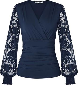 Grace Karin Femme &Eacute;l&eacute;gant Haut Dentelle Col V Crois&eacute; Sexy Blouse Portefeuille Pliss&eacute; Ajust&eacute; Festif