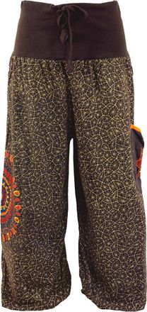 Guru Shop Weite Pluderhose mit Breitem Bund, Mandalastickerei - Schokobraun, Damen, Baumwolle, Size:L/XL