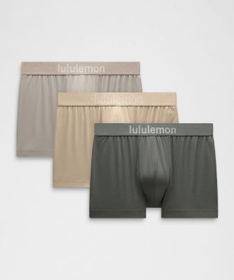 lululemon Softe, stretchige Boxershorts 3er-Pack für Männer - 8 cm - Größe 2XL in Palm Deco/Warm Ash Grey/Sheer Oak