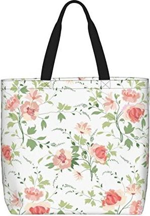 Generic Sac Fourre-Tout Fleur Fleur Rose Sac Biblioth&egrave;que R&eacute;utilisable Avec Poign&eacute;es Sacs En Toile Pour Femmes, Pour &Eacute;cole, Tous Les Jours, Filles, Voyage