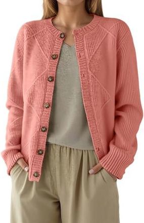 Generico Cardigan en tricot léger décontracté en tissu fluide, uni, coupe étroite, style décontracté pour femme, Rosé, Taille Unique