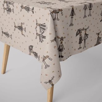 Schöner Leben Tischdecke Moose Winter Elche Love Natur grau beige, Größe:100x100cm