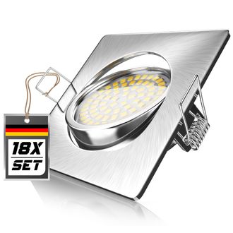Brandson 18 x Set Ultra Flach LED Deckenspot eckig warmwei&szlig; schwenkbar - Einbauleuchte - Einbauspot Deckenstrahler - Slim Aluminium Druckgussrahmen Edelstahl O