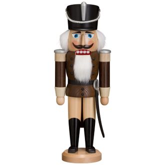 Seiffener Volkskunst | Nussknacker aus dem Erzgebirge | Husar mit S&auml;bel 37 cm | Nussknacker Deko Figur | Original Erzgebirgische Volkskunst | 11212/6 | braun lasiert