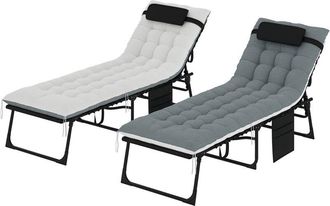 OUTSUNNY Lot de 2 bains de soleil - Outsunny - pliante et inclinable - coussin, appui-t&ecirc;te, poche lat&eacute;rale - textil&egrave;ne - 60x190x31cm - gris