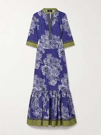 Etro Midikleid Aus Baumwollpopeline Mit Blumenprint - Blau