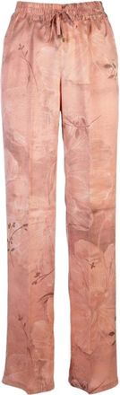 Kiton Femme, Pantalons, Rose, Taille: 38 FR Pantalon Fluide &agrave; Imprim&eacute; Floral et Cordon de Serrage