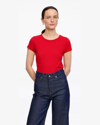 Arket Schmales T-Shirt Mit Fl&uuml;gel&auml;rmeln -Rot