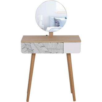 HOMCOM Homcom - Coiffeuse table de maquillage design scandinave tiroir et grand miroir dim. 70 x 39 x 119-128 cm