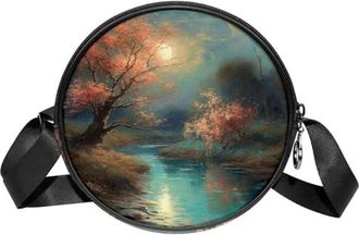 Generic Petit sac &agrave; bandouli&egrave;re Circle Beauty pour femme, petit sac &agrave; bandouli&egrave;re avec fermeture &eacute;clair, bretelles r&eacute;glables, sac &agrave; main rond d&eacute;contract&eacute; pour