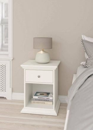Dmora Nachttisch Mimi, Niedrige Kommode, Tisch, Multifunktionaler Nachttisch, 48x43 h63 cm, Wei&szlig;