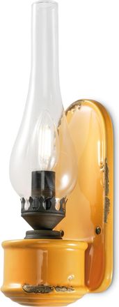 Licht-Erlebnisse Wandleuchte Keramik Glas E14 H: 33 cm Handarbeit Vintage &Ouml;llampen Look Shabby Gelb Antik Wandlampe Flur Wohnzimmer Treppe innen