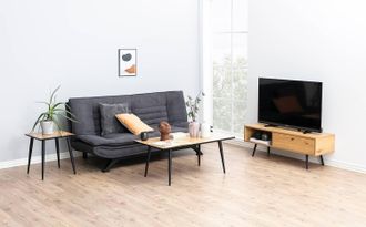 Norrwood home24 Schlafsofa Faith Beige/Dunkelgrau Microfaser Enza 196 x 91 x 98cm