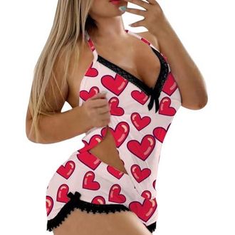 Generic Ensemble pyjama deux pi&egrave;ces sans manches imprim&eacute; pour la Saint-Valentin 2026 pour femme, Rouge, XXL