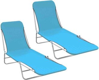 vidaXL Vidaxl - Chaises longues pliables 2 pcs Acier et tissu Bleu