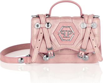 Philipp Plein Shiny Crackle Leather Belt Handle Bag Small Hexagon