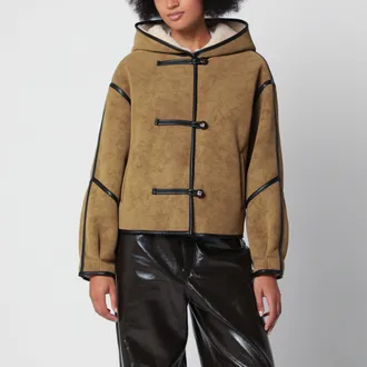 Stand Studio Beige Fia Jacke aus Shearling-Imitat mit Kapuze