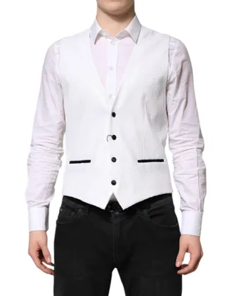 Dolce & Gabbana Mens White Sequined Dress Formal Waistcoat Vest Nylon Polyester Silk Elastane
