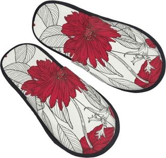 Generic Pantoufle Feuilles Et Fleurs DAn&eacute;mones En Rouge Et Gris Slippers Hiver Doux Chaussons Pour Ext&eacute;rieur Chambre Femme L