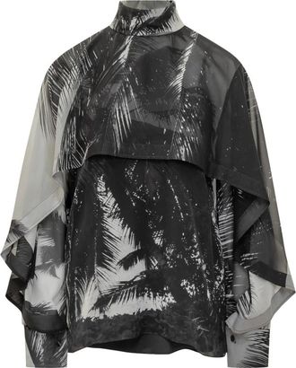 Ferragamo Femme, Blouses et Chemises, Gris, Taille: 38 FR Blouse en soie &agrave; imprim&eacute; palmiers