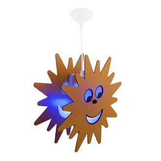 ETC Shop Pendelleuchte Kinderzimmer Sonne H&auml;ngeleuchte Sonne Kinderleuchte H&auml;ngelampe, Fernbedienung dimmbar, Holz gelb, 1x LED 3,5W 320Lm warmwei&szlig;, DxH 38x110