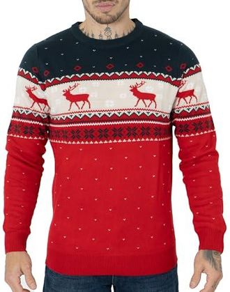 Noroze Hommes Pulls de No&euml;l Fair Isle Sapin de No&euml;l Renne Flocons de Neige Hoho Nouveaut&eacute; Pull-Over Chandail Pullover tricot&eacute; (XXL, Flocons de Neige Renne Ro