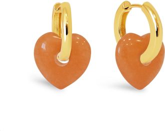 Singularu Heart Jade Ohrringe. Messing mit 18 Kt Vergoldeter Beschichtung und Naturstein. Schmuck f&uuml;r Damen