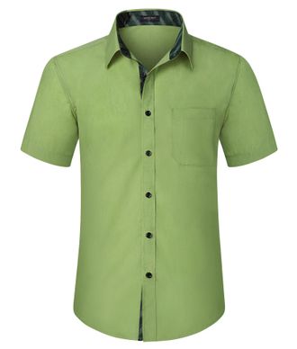 Hisdern Herren Hemd Kurzarm Freizeithemd Gr&uuml;n Kurzarm Businesshemd Regular Fit B&uuml;gelfreies Herrenhemd mit Brusttasche,2XL