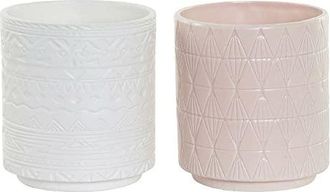 DKD Home Decor Blumentopf aus Porzellan, Rosa, Weiß (14 x 14 x 15,5 cm) (2 Stück) (Referenz: S3023966)