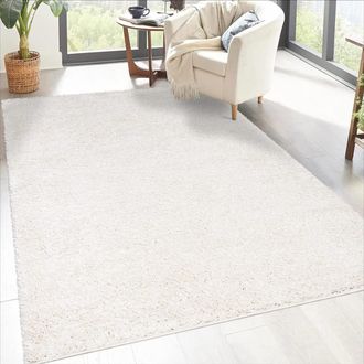 Carpet City Shaggy Hochflor Teppich - 100x200 cm - Creme - Langflor Wohnzimmerteppich - Einfarbig Uni Modern - Flauschig-Weiche Teppiche Schlafzimmer Deko