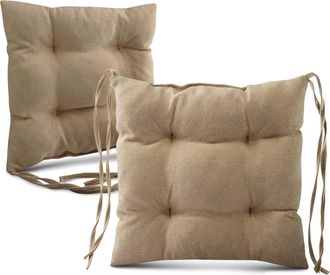 MG Design 2er-Set Stuhlkissen 40x40 cm beige - Stuhlkissen mit Bändern, Steppkissen, Bodenkissen - Sitzkissen für Gartenstuhl, für Indoor und Outdoor, Outdoor S