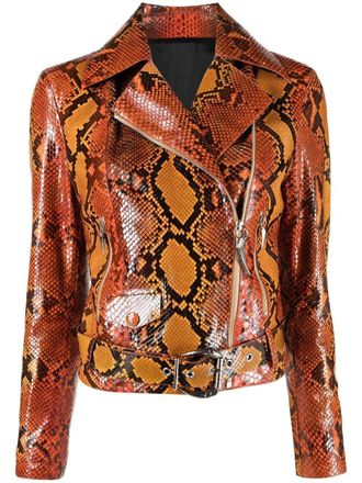 Roberto Cavalli veste de moto en cuir - Orange