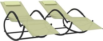 vidaXL Vidaxl - Chaises longues &agrave; bascule lot de 2 cr&egrave;me acier et textil&egrave;ne
