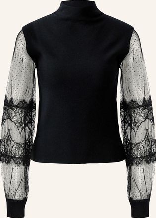 Oui Pullover Im Materialmix Mit Spitze schwarz