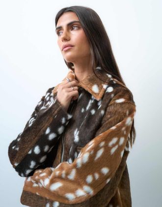 Noisy May Jacke in Hirschprint aus Ponyhaar-Braun