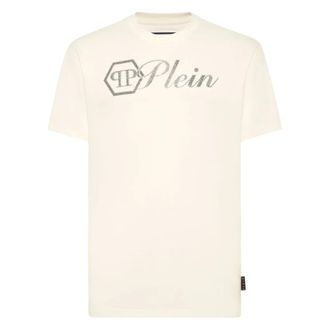 Philipp Plein Homme, Tops, Beige, Taille: XL T-Shirt Col Rond Orn&eacute; De Pierres