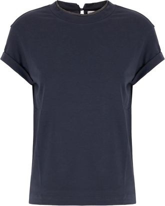 Brunello Cucinelli Femme, Tops, Bleu, Taille: 40 FR T-Shirt avec D&eacute;tail de Bijou