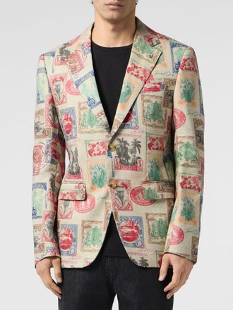 Billionaire Boys Club Blazer droit en lin &agrave; imprim&eacute; graphique avec col &agrave; revers