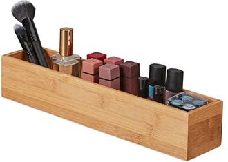 Relaxdays Bambus Box, Aufbewahrung Bad, Küche & Schreibtisch, länglich & schmal, Ordnungsbox, HBT: 7 x 38 x 8 cm, natur, 1 Stück, Hellbraun