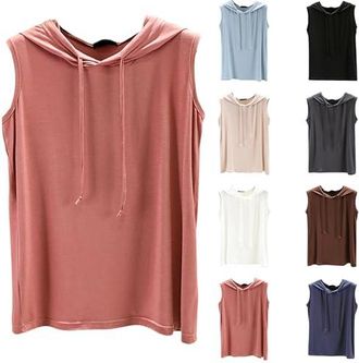 Generic Débardeur à capuche pour femme - Haut dété sans manches - Couleur unie - Sans manches - Sweat à capuche - Décontracté - Gym - Haut de sport - Mode dét