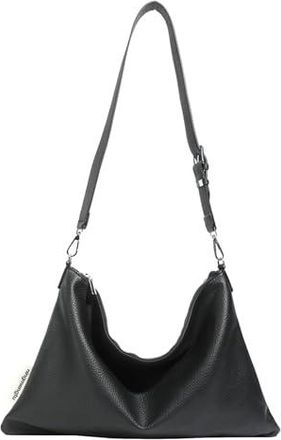 Generic Sac fourre-tout en cuir synth&eacute;tique avec fermeture &eacute;clair et sangle r&eacute;glable pour l&eacute;cole, le travail, un usage quotidien, Noir, 400.00x250.00x150.00mm