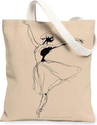 Generic Sacs fourre-tout &eacute;l&eacute;gants en toile, motif artistique minimaliste, l&eacute;gers et r&eacute;utilisables, parfaits pour les voyages en plein air au printemps, beige,