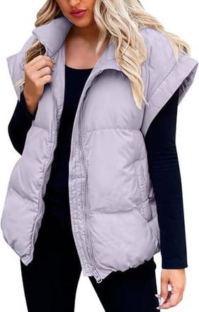 Generic Doudoune Femme Capuche Blouson Hiver Femme Chaud Gilet Matelassé à Col Montant Pour Veste Sans Manches à Fermeture Éclair Gilet Rembourré Chaud Mantea