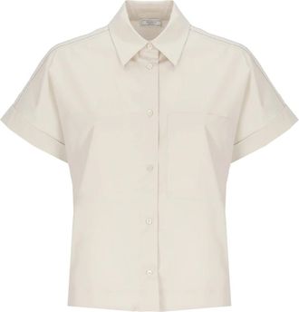 PESERICO Femme, Blouses et Chemises, Beige, Taille: 38 FR Short Sleeve Cotton Shirt