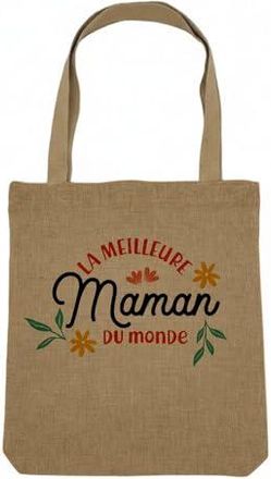 Fabulous Sac Shopping Tote Bag Aspect Lin - La Meilleure Maman du Monde M&egrave;re Fete des Meres - Sac de Courses Toile Epaisse 360g Beige Naturel Cabas Port&eacute; Epaul