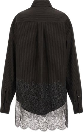 Fendi Pinstripe Wool with Lace Trim Shirt - Black