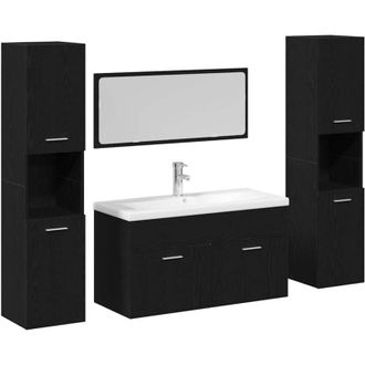 vidaXL Badezimmerm&ouml;bel Set 4 pcs Schwarz Eichen-Optik Holzwerkstoff vidaXL