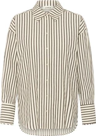 Soaked In Luxury Femme, Blouses et Chemises, Beige, Taille: 44 FR Chemise à Rayures Blanc & Tarte au Chocolat