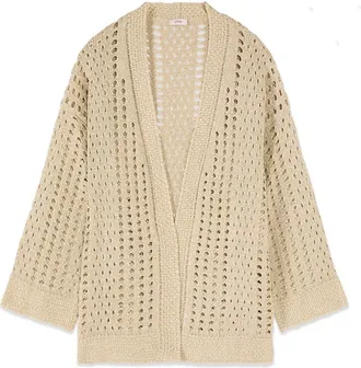 Oltre Femme, Pulls, Jaune, Taille: 38/40 FR Short Openwork Lurex Cardigan